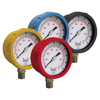 COLOUR CODED GAUGE BR 4'' 0 / 15 PSI / KPA 1 / 4'' NPT BOTTOM